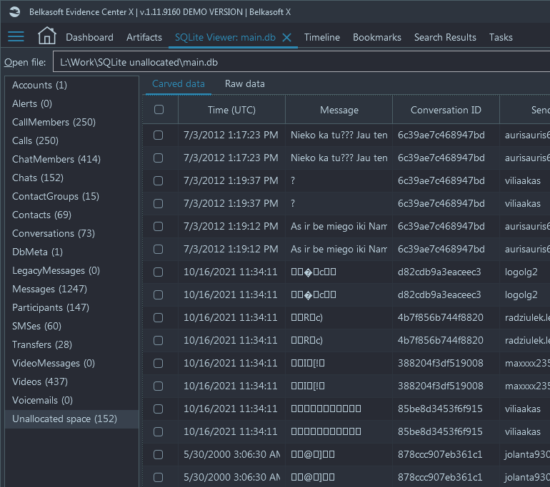 SQLite Forensics with Belkasoft X